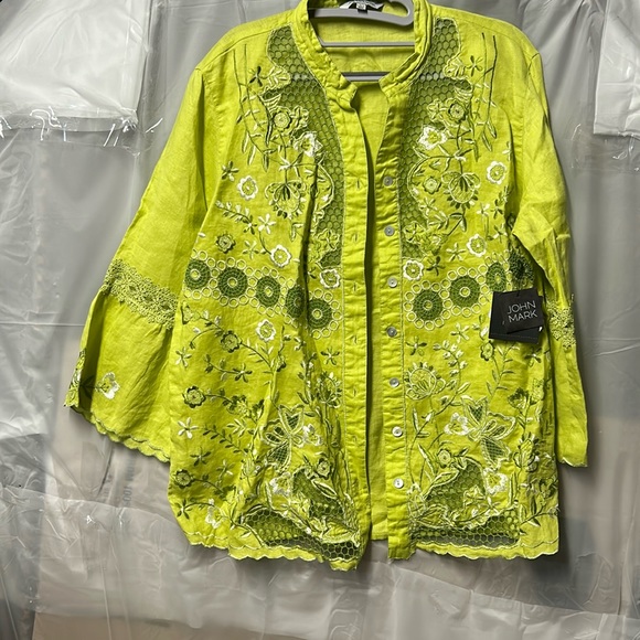 John Mark | Tops | John Mark Ruffle 34 Sleeve Mandarin Collar Neck ...